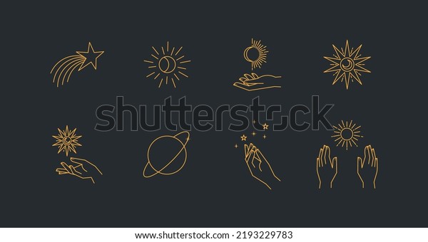 Aesthetic Astral Hands Collection Cosmic Celestial Stock Vector ...