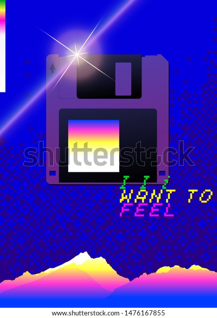 Aesthetic Retrowave Floppy Disk Icon Neon Stock Vector (Royalty Free ...