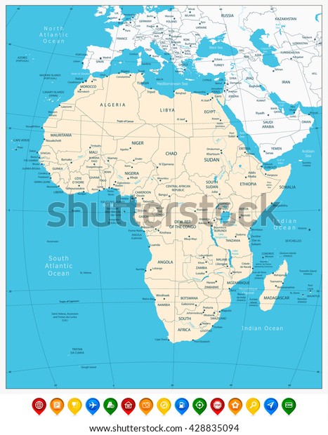 Africa Highly Detailed Map Colored Map Stock Vector (Royalty Free ...