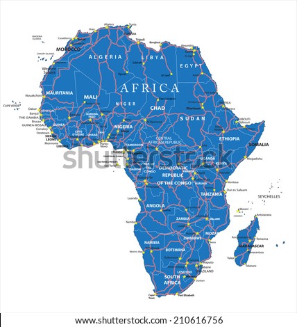 Africa Road Map Stock Vector (Royalty Free) 210616756 - Shutterstock