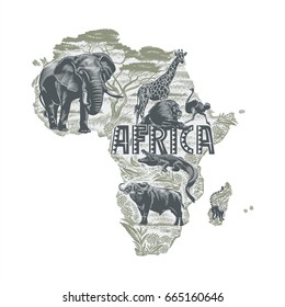 African Animals Continent Lettering Illustration Vector Stock Vector ...