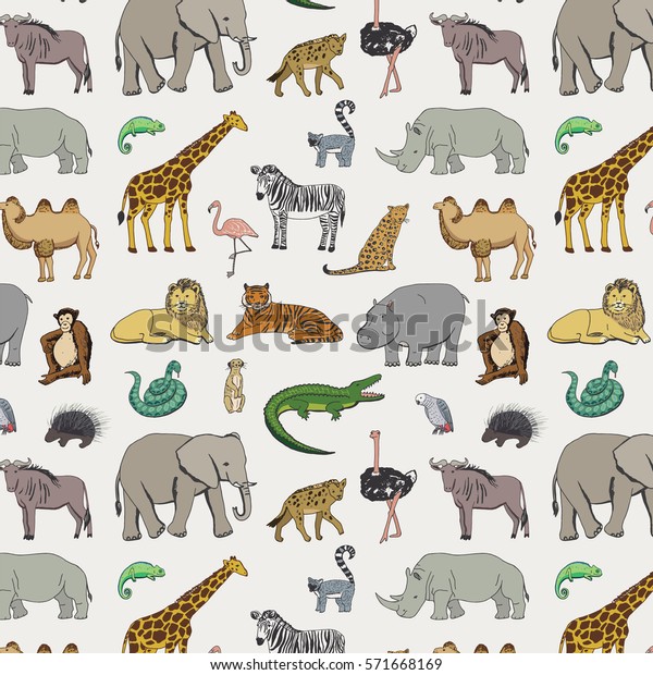 African Animals Pattern Stock Vector (Royalty Free) 571668169