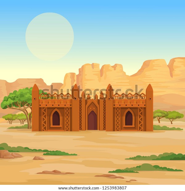 African Architecture Animation Ancient Building Clay Stock Vector ...