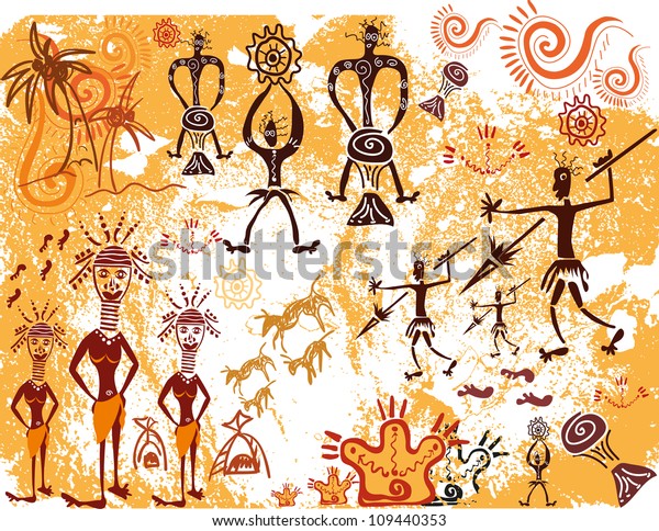 African Ethnic Tribal Background Different Elements Stock Vector ...