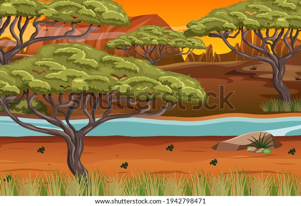 African Forest Landscape Background Illustration Stock Vector (Royalty ...