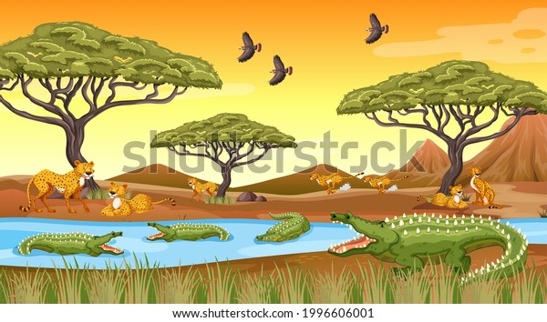 African Forest Landscape Background Illustration Stock Vector (Royalty ...