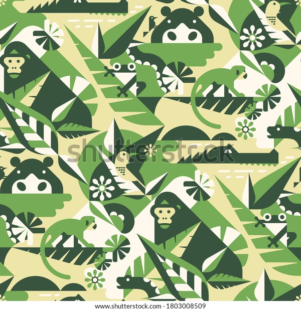 African Jungle Seamless Pattern Gorilla Birds Stock Vector (Royalty ...
