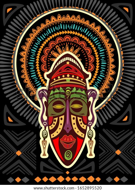 African Mask On Background Geometric Ornament Stock Vector (Royalty ...