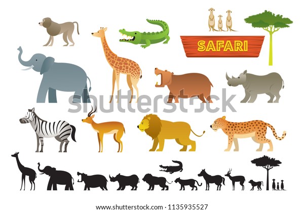 African Safari Animals Set Cute Animals Stock Vector (Royalty Free ...