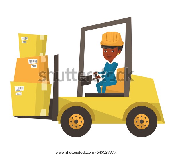 African Warehouse Worker Loading Cardboard Boxes 库存矢量图（免版税）549329977