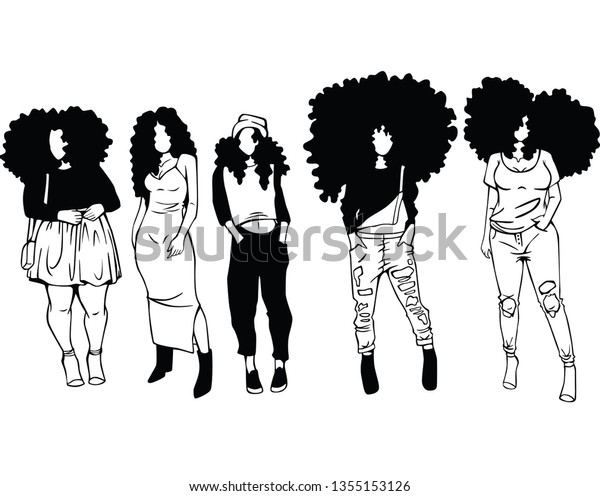 Afro Girls Vector Black Stock Vector (Royalty Free) 1355153126