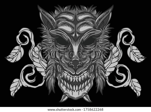 Aggressive Demon Beast Head Monochromatic Style Stock Vector (Royalty ...