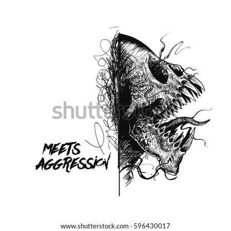 Aggressive Monster Tattoo Design Hand Drawn Stock Vector (Royalty Free ...