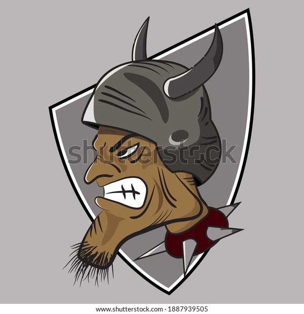 Aggressive Old Warrior Head Logo Horned Stock Vector (Royalty Free ...