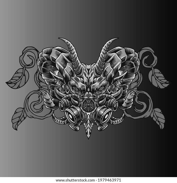 Aggressive Wild Demon Beast Head Monochromatic Stock Vector (Royalty ...