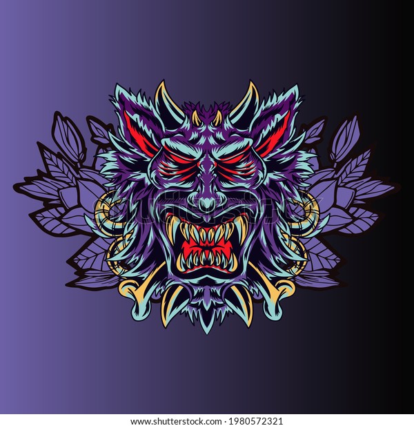 Aggressive Wild Demon Beast Head Colorful Stock Vector (Royalty Free ...