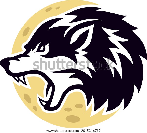 Aggressive Wolf Shows Fangs Full Moon Stock Vector (Royalty Free ...