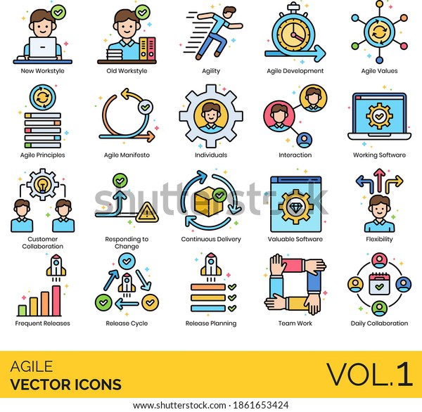 Agile Icons Including Workstyle Agility Development Stock Vector ...