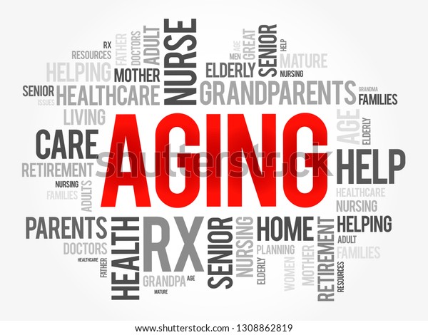 Aging Word Cloud Collage Social Concept: vector de stock (libre de ...