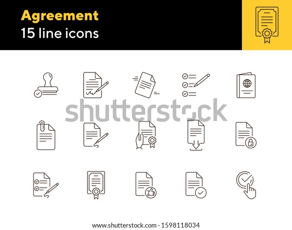 Agreement Line Icon Set Certificate Schedule: vector de stock (libre de ...