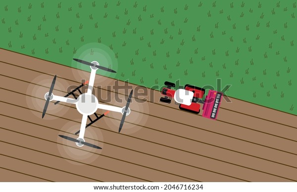 Agriculture Drone Hovering Above Tractor Automated Stock Vector ...