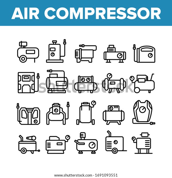 Air Compressor Device Collection Icons Set Stock Vector (Royalty Free ...