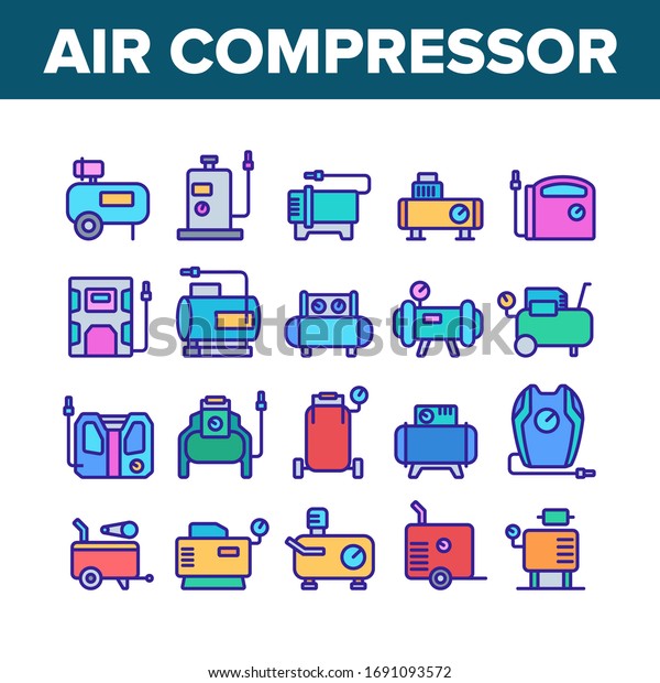 Air Compressor Device Collection Icons Set Stock Vector (Royalty Free ...