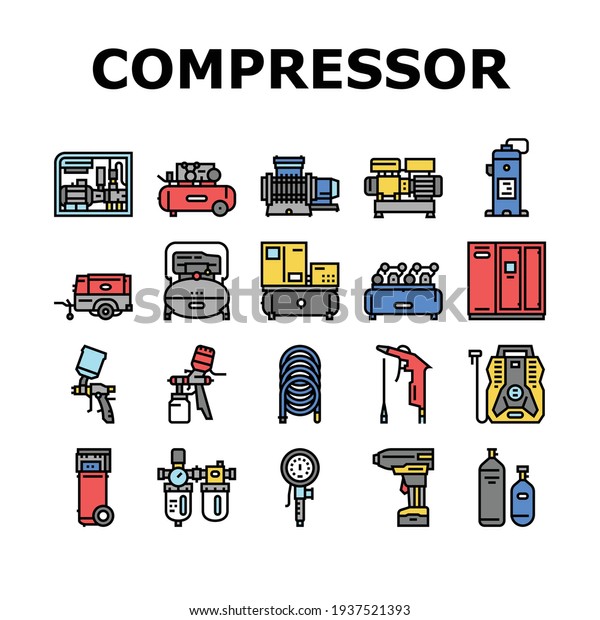 Air Compressor Tool Collection Icons Set Stock Vector (Royalty Free ...