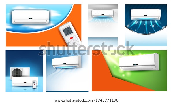 Air Conditioner Advertising Posters Set Vector Stock Vector (Royalty ...