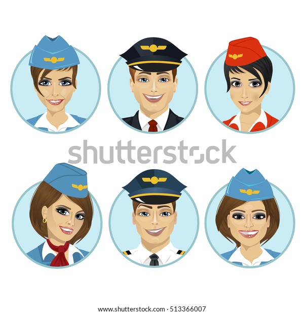 Air Crew Member Avatars Pilots Stewardesses Stock Vector (Royalty Free ...