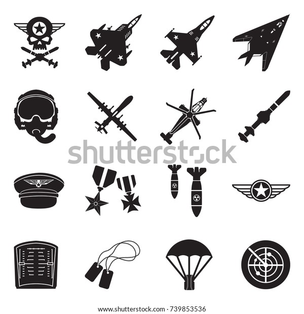 Air Force Icons Black Flat Design Stock Vector (Royalty Free) 739853536 ...