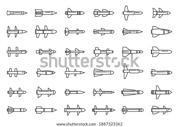 Air missile attack icons set. Outline set of air missile attack vector ...