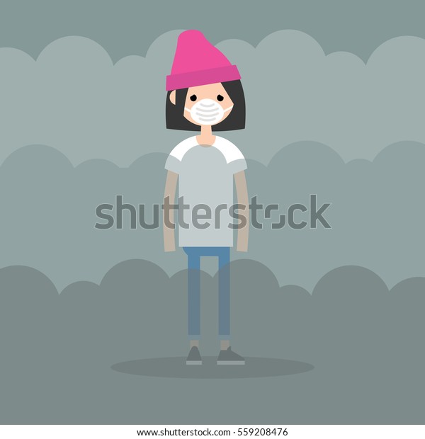 Air Pollution Smog Young Character Wearing Stock Vector (Royalty Free ...