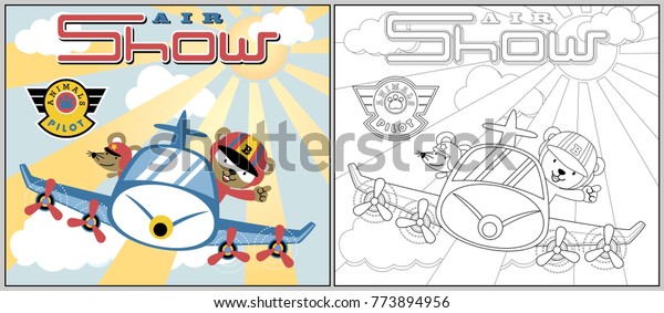 Air Show Cartoon Bear Mouse Coloring: vector de stock (libre de ...
