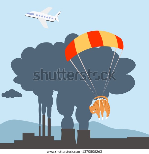 Airborne Cat Dropping By Parachute Stock Vector (Royalty Free ...