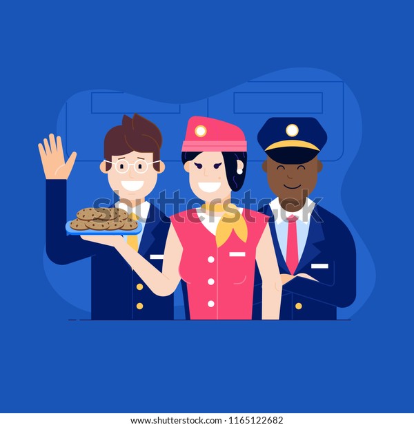 Vektor Stok Aircraft Cabin Crew Steward Pilot Smiling (Tanpa Royalti ...