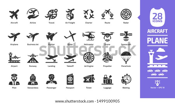 Aircraft Icon Set Flight Plane Glyph Stock Vector (Royalty Free) 1499100905