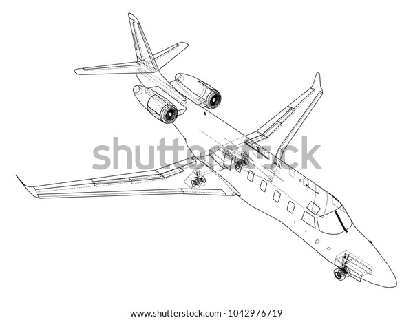 Airplane Blueprint Vector Illustration Rendering 3d Stock Vector ...