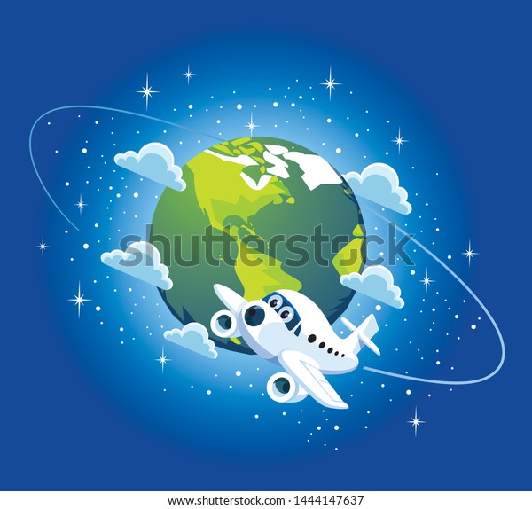 Airplane Cartoon Map World Stock Vector (Royalty Free) 1444147637 ...
