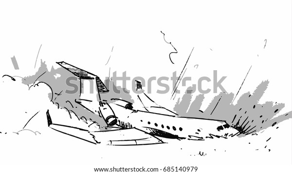 Airplane Crashed Accident Vector Sketch Illustration: เวกเตอร์สต็อก ...