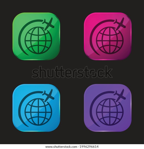 Airplane Flight Circle Around Earth Four Stock Vector (Royalty Free ...