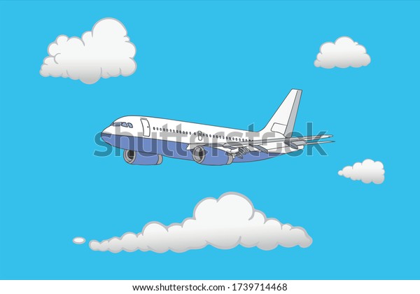 Airplane Flying Clouds Modern Airplane Flight Stock Vector (Royalty ...