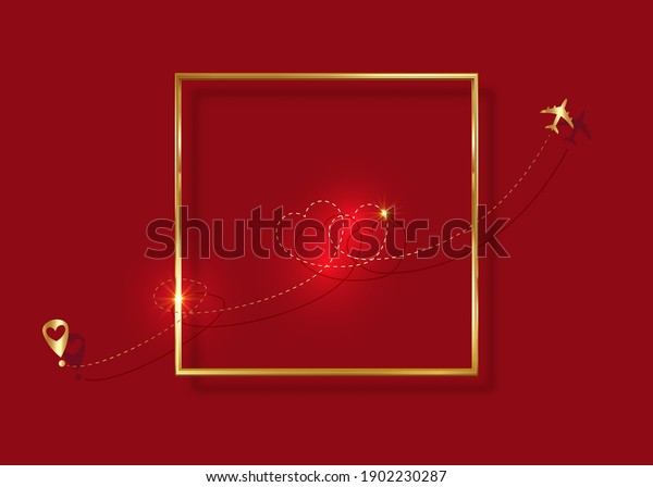 Airplane Flying Gold Dash Line Hearts Stock Vector (Royalty Free ...