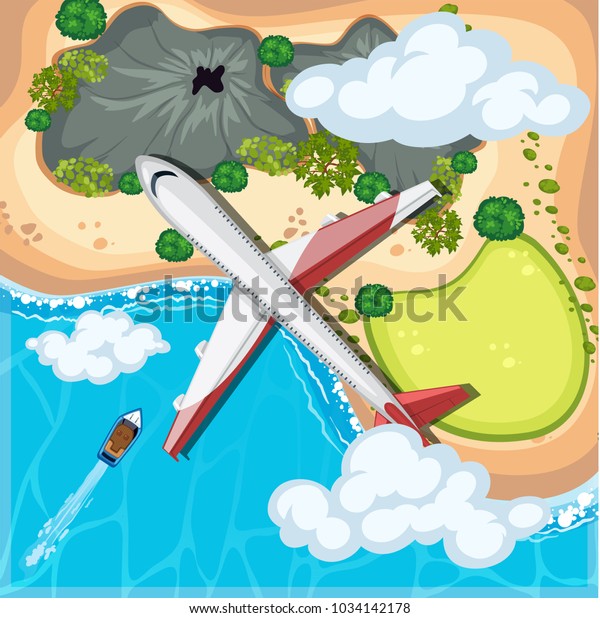 Airplane Flying Over Beach Illustration Stock Vector (Royalty Free ...
