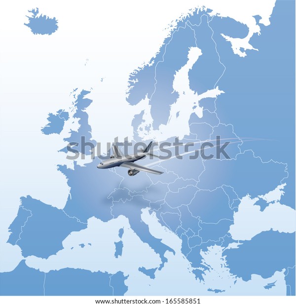 Airplane Flying Over Map Europa Stock Vector (Royalty Free) 165585851