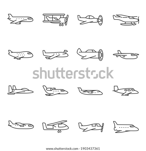 Airplane Icon Set Aircraft Different Types Stock Vector (Royalty Free ...