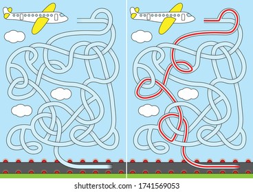 Airplane Maze Kids Solution Stock Vector (Royalty Free) 1741569053 ...