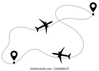 Airplane Roundtrip Line Path Vector Icon Stock Vector (Royalty Free ...