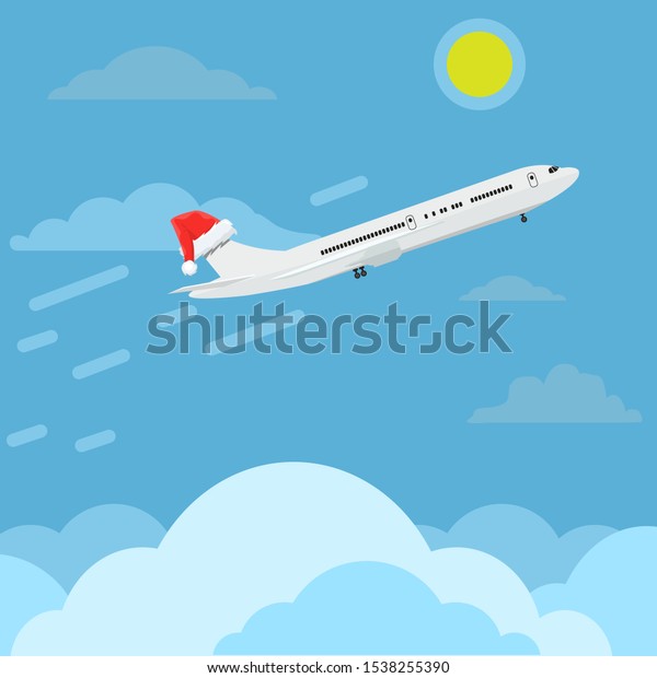 Airplane Santa Claus Cap Hat Flying Stock Vector (Royalty Free) 1538255390