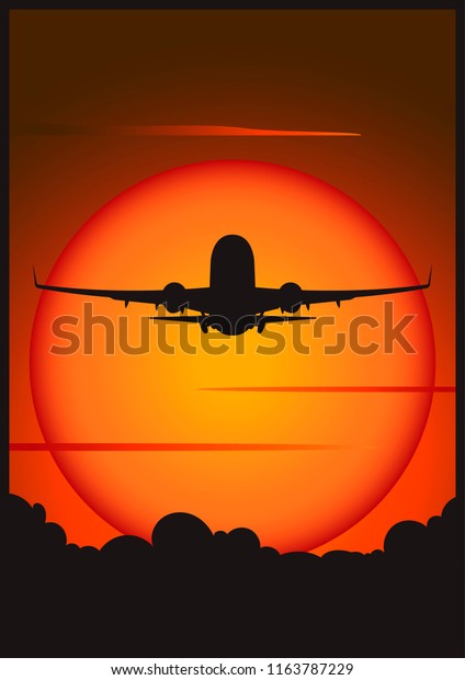 Airplane Taking Off Against Sunset Stock Vector (Royalty Free ...